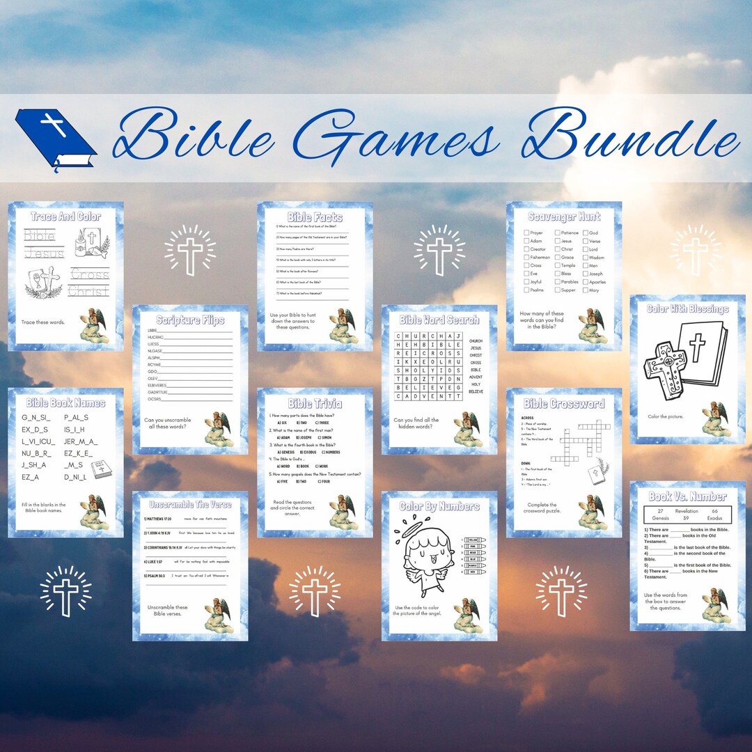 12 PRINTABLE Bible Games Bundle, Bible Scavenger Hunt Games, Bible ...