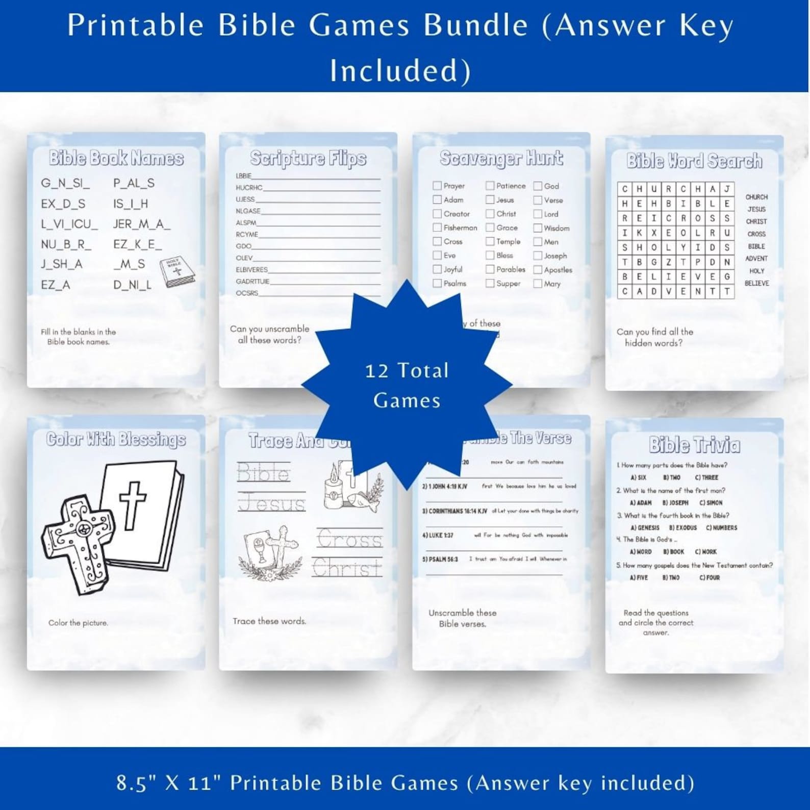 Printable Bible Games Mega Bundle: Bible Trivia, Word Search, Crossword ...