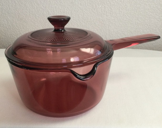 1 Liter Cranberry Vision Corning Pyrex Glass Saucepan W/lid Made in USA ...