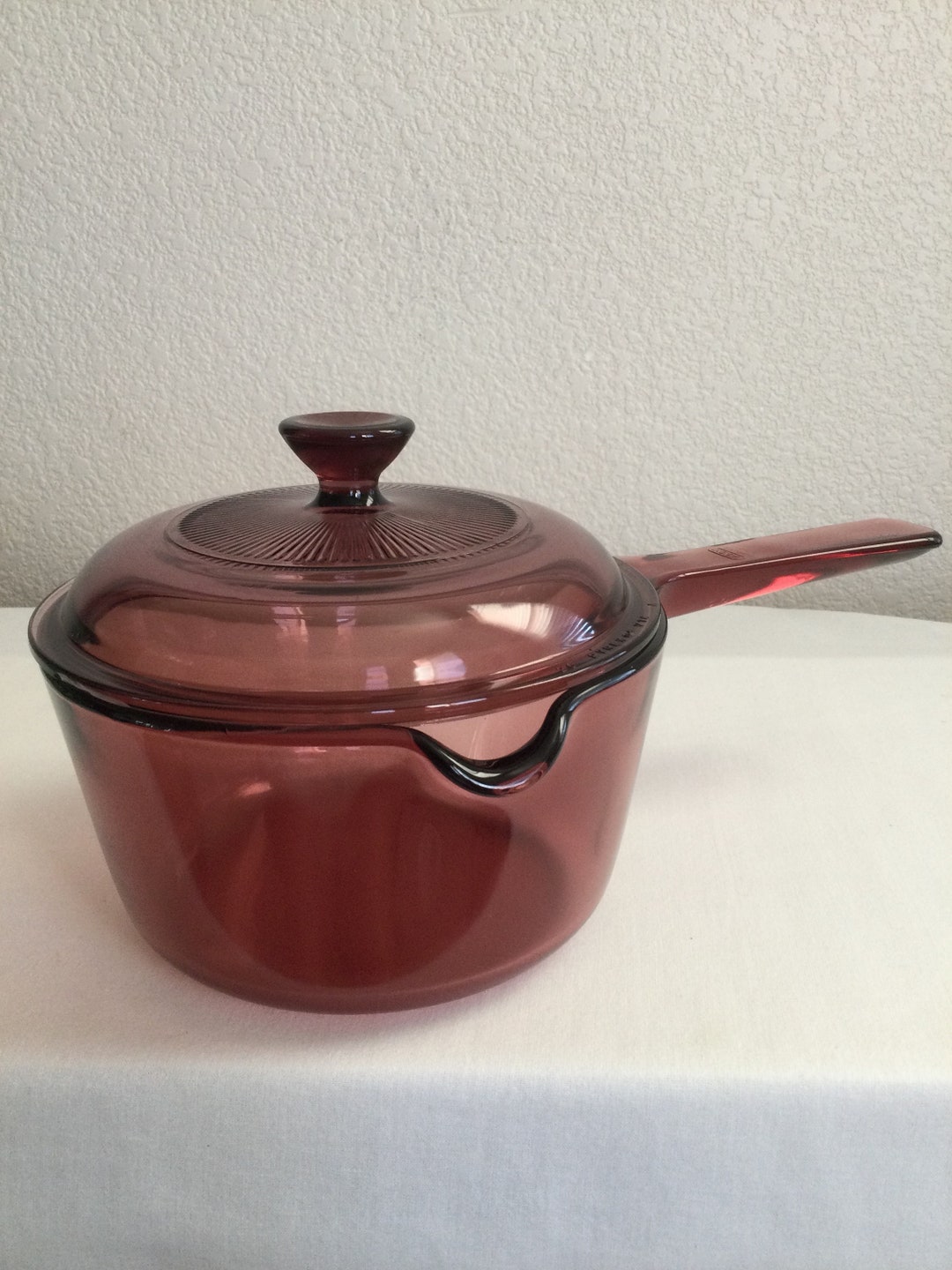 1 Liter Cranberry Vision Corning Pyrex Glass Saucepan W/lid Made in USA ...