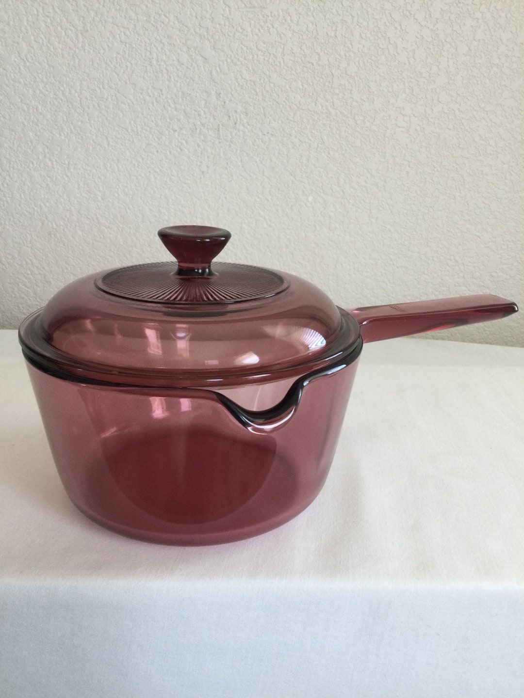 1 Liter Cranberry Vision Corning Pyrex Glass Saucepan W/lid Made in USA ...