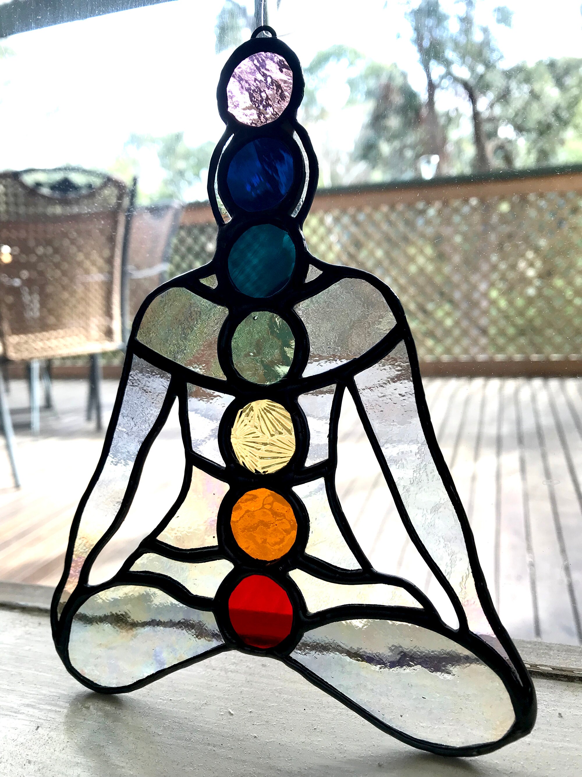Suncatcher Seven Chakras in Lotus Pose, Colored Wheels of Energy, Wall ...