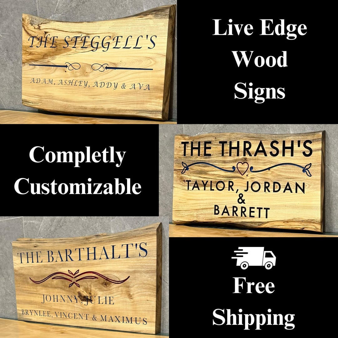 Custom Live Edge Wood Family Name Sign | Engraved Wall Art - Etsy