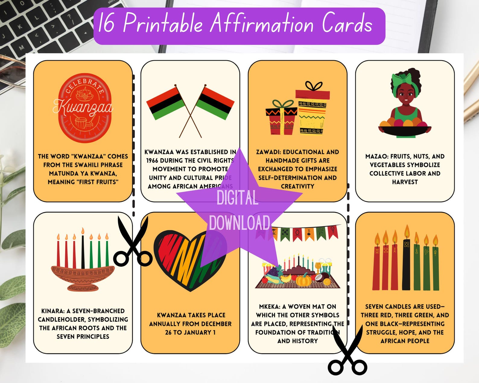 Kwanzaa Printables, Kwanzaa Decorations, Kwanzaa Cards 16 Set, 7 ...