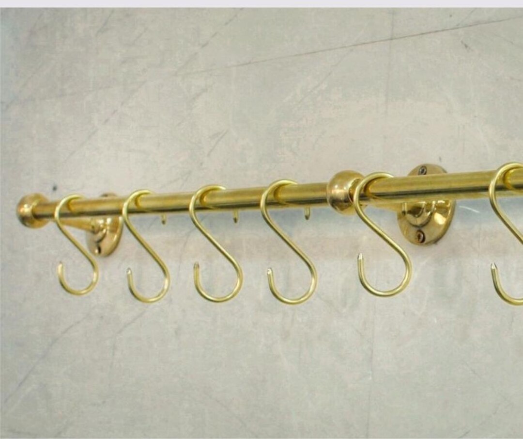 Handmade Brass Pot Rack Wall Mounted-copper Kitchen Rail With Hooks ...