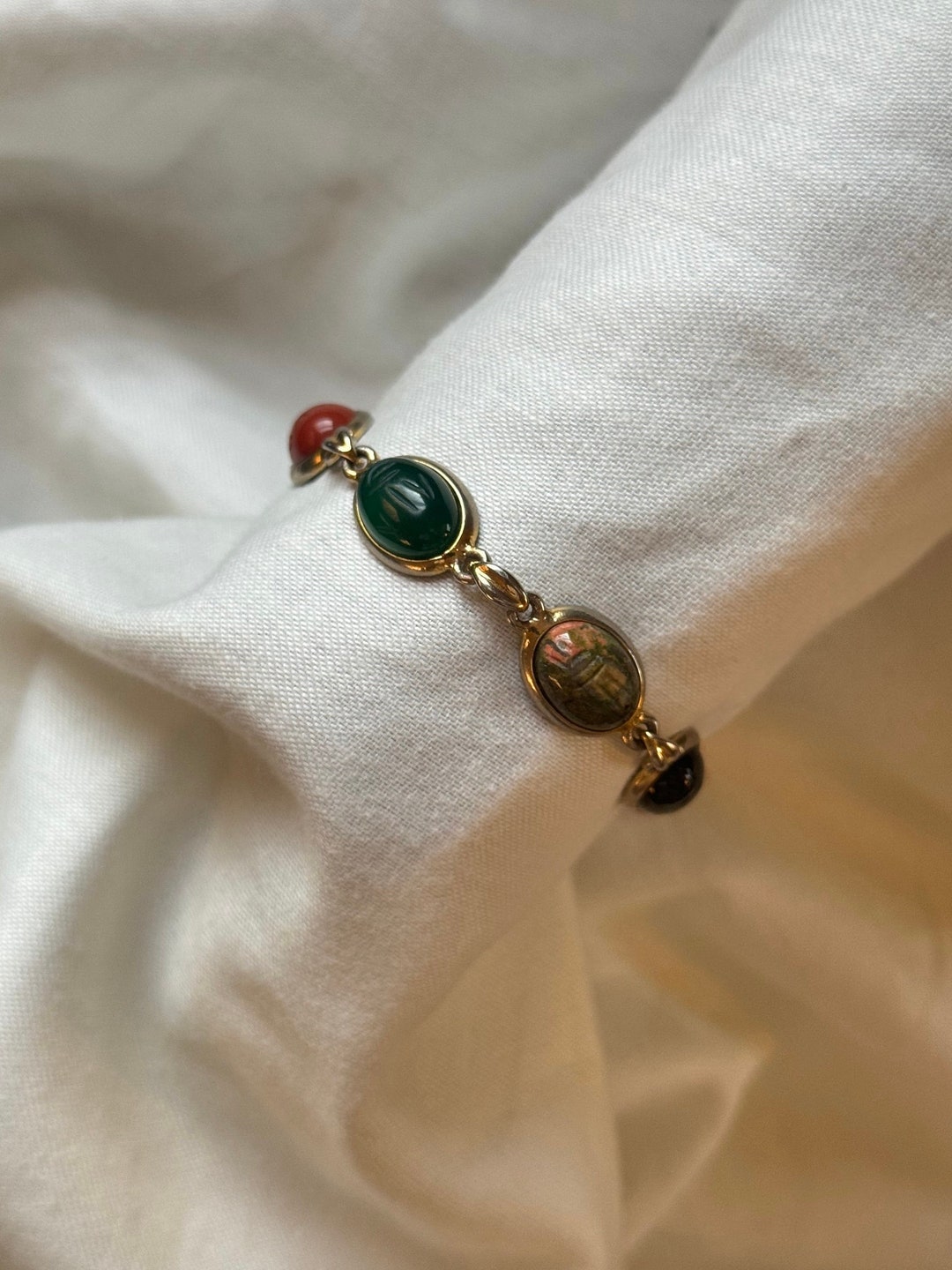 Vintage Gold Tone Scarab Bracelet - Etsy