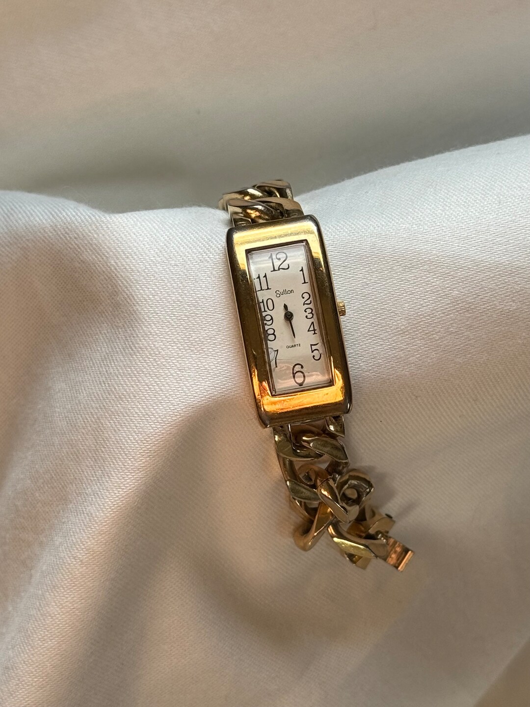 Vintage Gold Tone Chain Watch Rectangle Face Dainty - Etsy