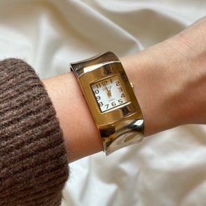 Vintage Chunky Gold Tone Cuff Statement Watch Square Face - Etsy