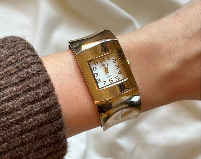 Vintage Chunky Gold Tone Cuff Statement Watch Square Face - Etsy