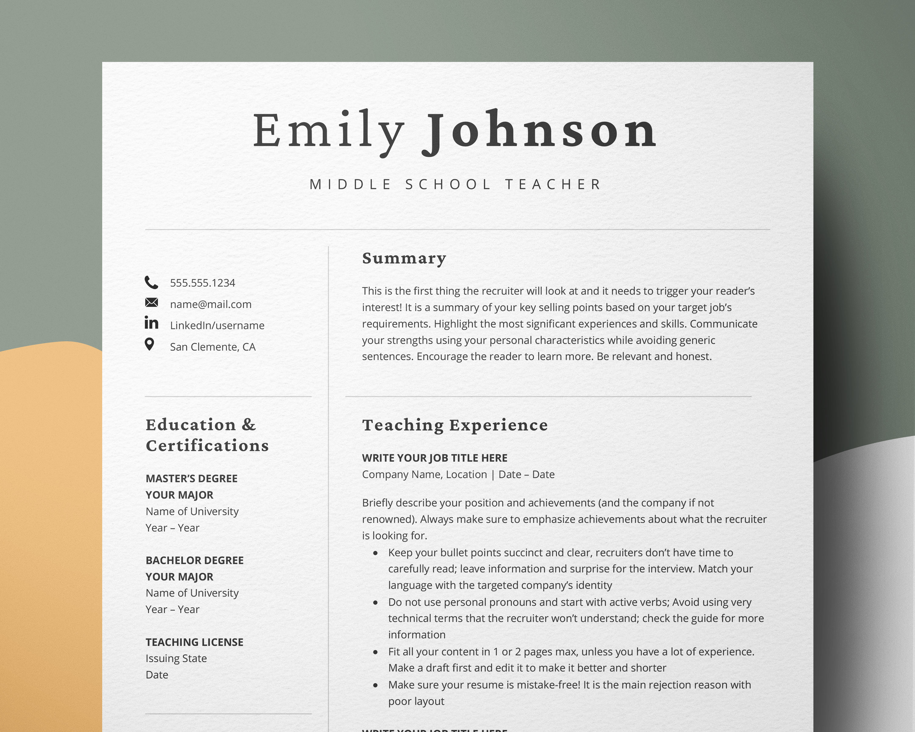 Teacher Resume Template Google Docs, Word - Teaching Resume, Resume ...