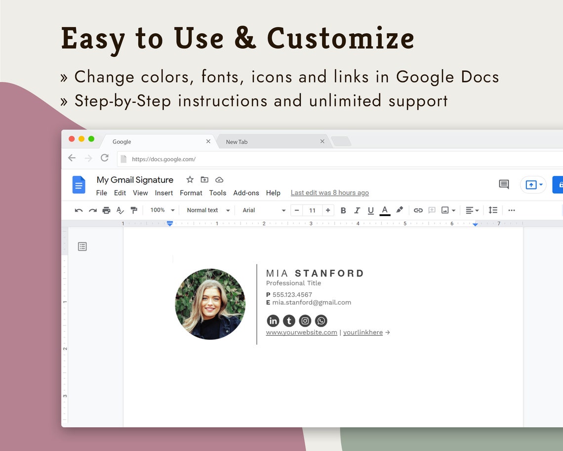 Gmail Email Signature Template, Professional Email Signature, Personal ...