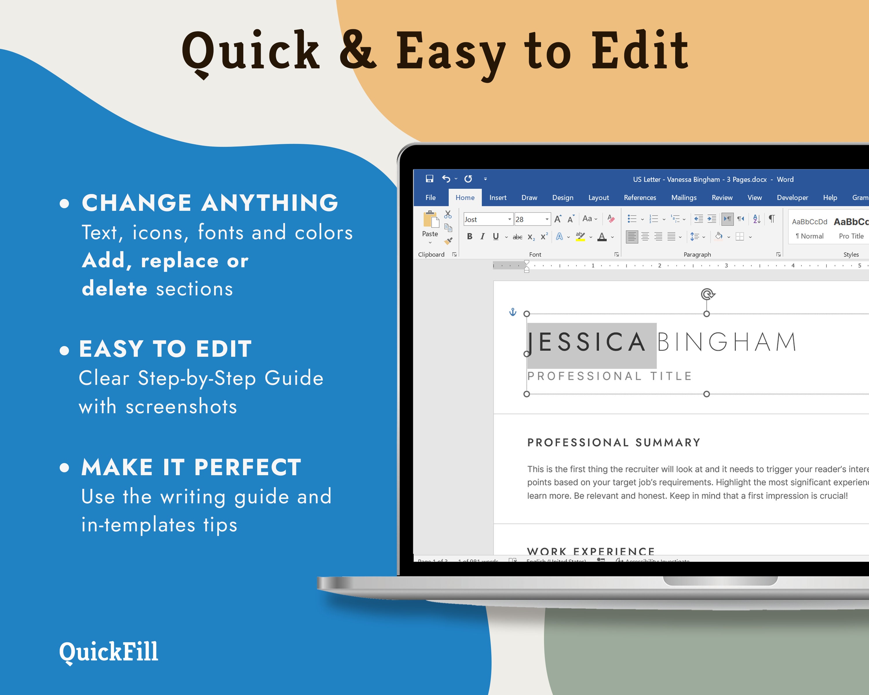 Modern Resume Format for Google Docs & Word, Professional Cv Resume ...