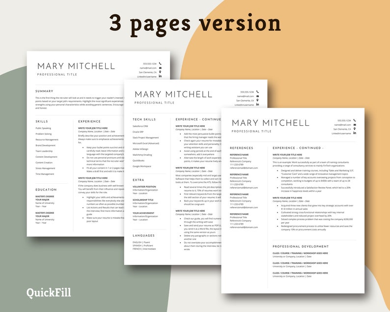 Minimalist Resume Template, Professional Resume Template Word, Resume ...