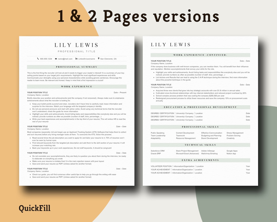Executive ATS Resume Template for MS Word, Google Docs, 2 Pages Resume ...