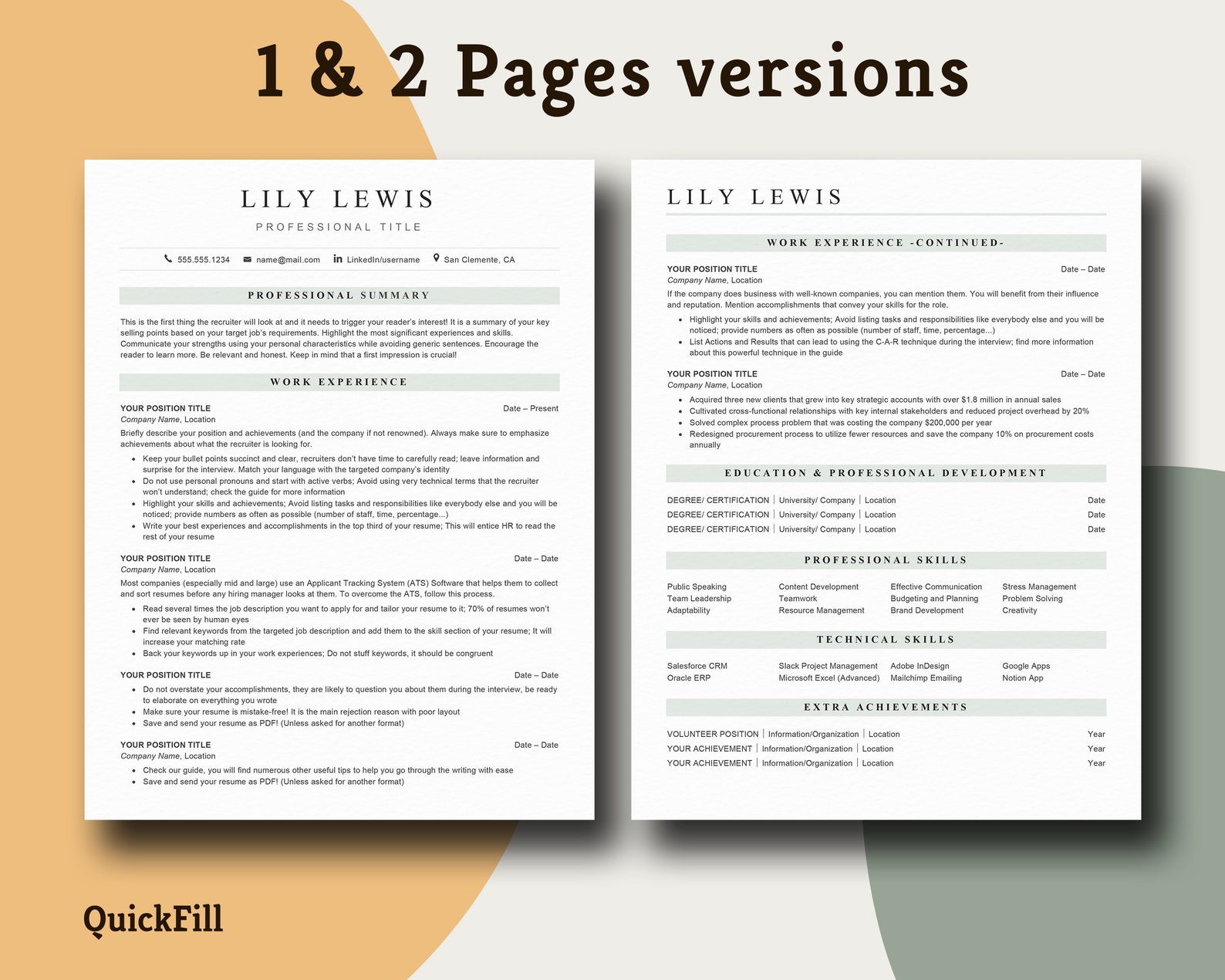 Executive ATS Resume Template for MS Word, Google Docs, 2 Pages Resume ...