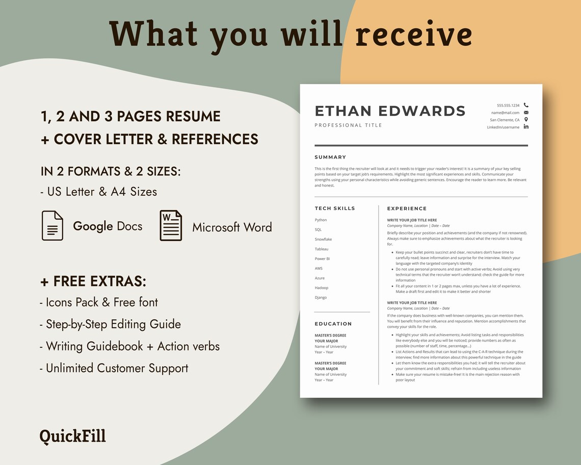 Data Engineer Resume Template for Google Docs & Word, Software Engineer ...
