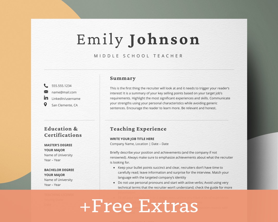 Teacher Resume Template Google Docs, Word - Teaching Resume, Resume ...