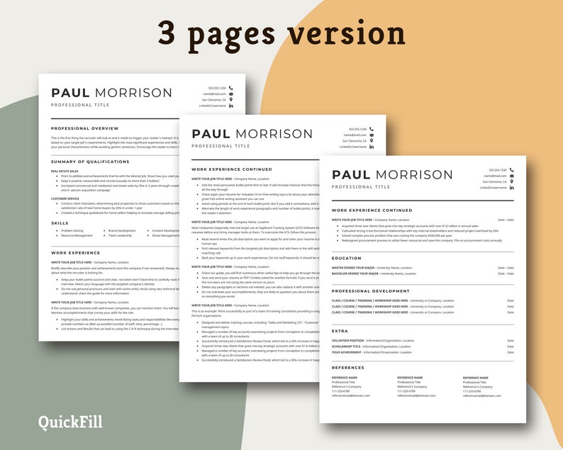 Combination Resume Template for Word & Google Docs - Simple Functional ...