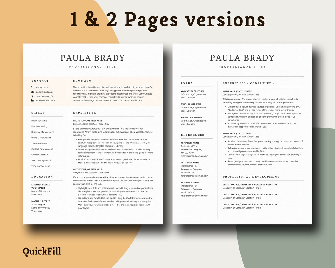 Google Drive & Word Resume Template, Professional Clean Modern Resume ...