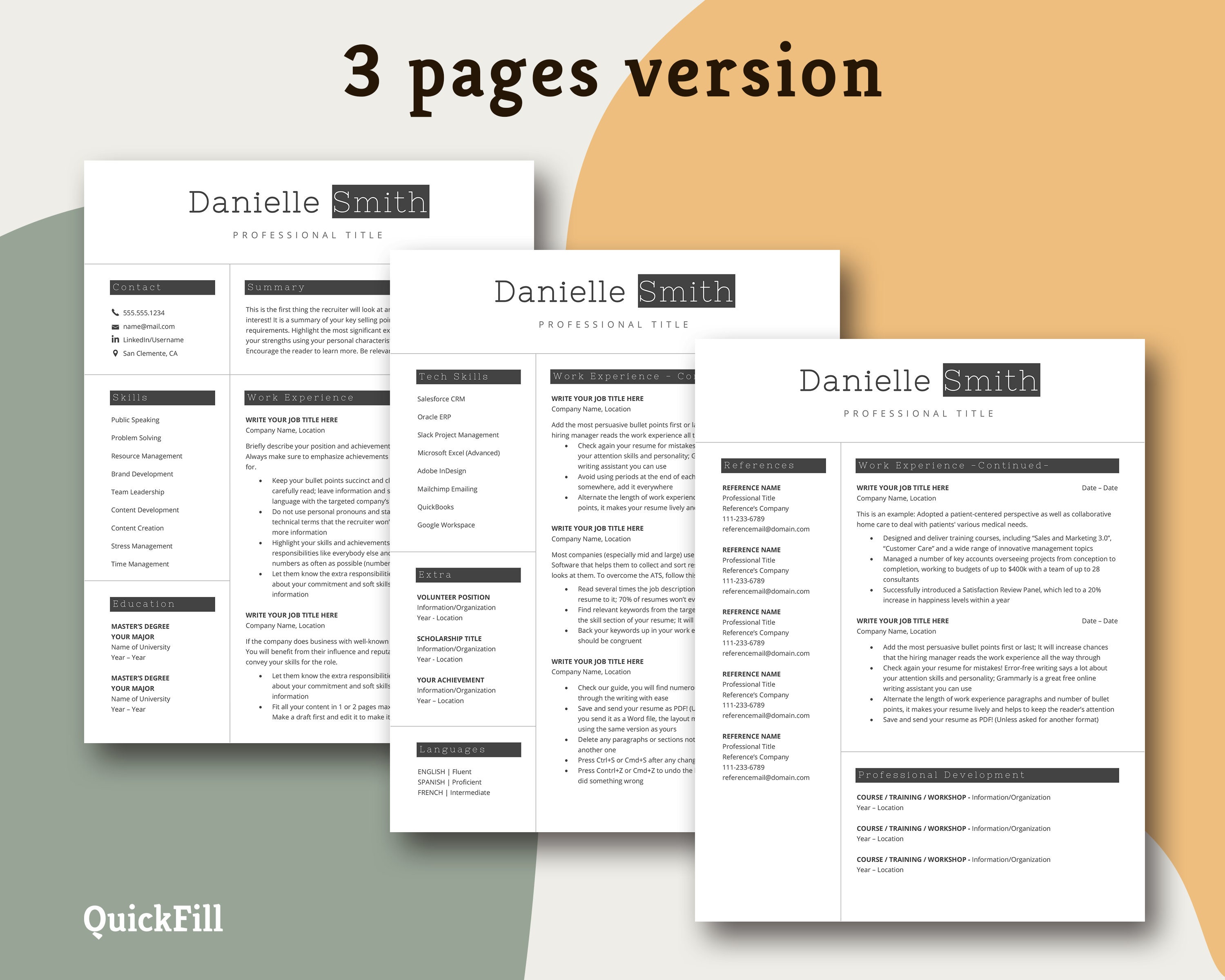 Professional Resume Template for Google Docs Word Modern - Etsy