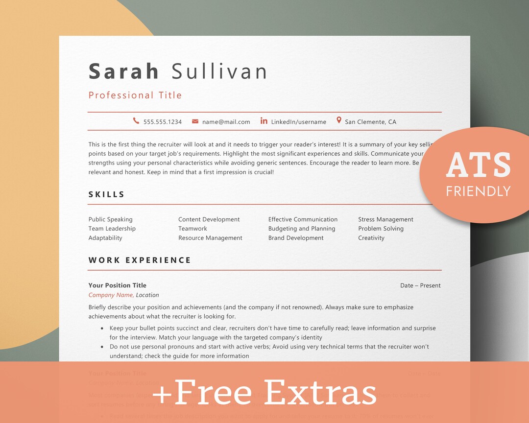 ATS Resume Template, ATS Friendly Resume Template Google Docs, Word CV ...