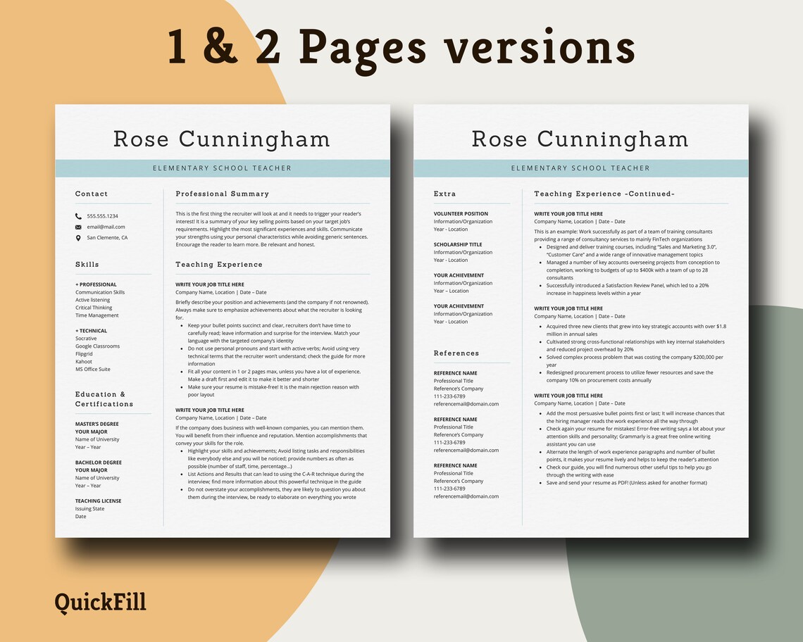 Teacher Resume Template Word, Google Docs Teaching CV Template 2022 ...