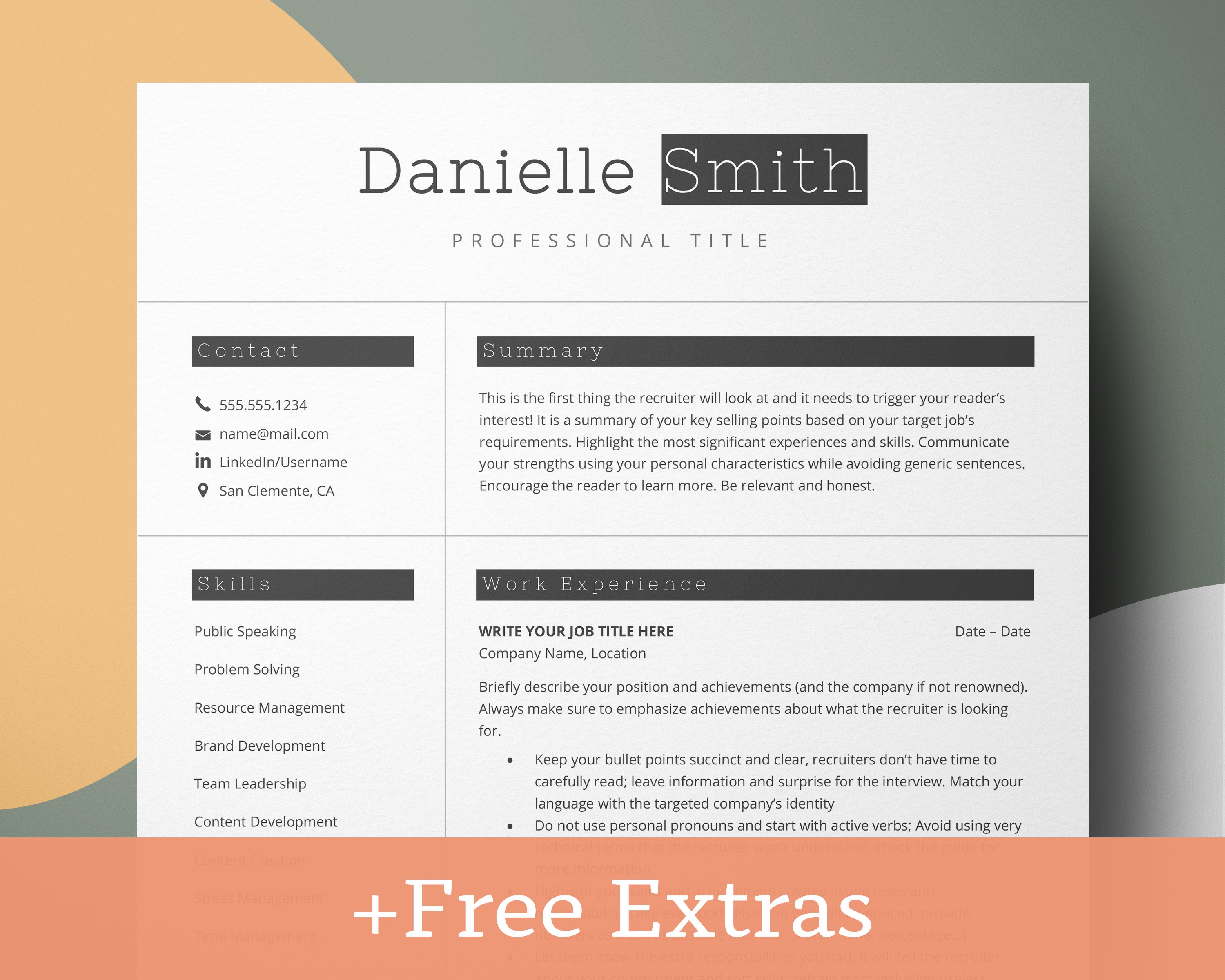 Professional Resume Template for Google Docs Word Modern - Etsy