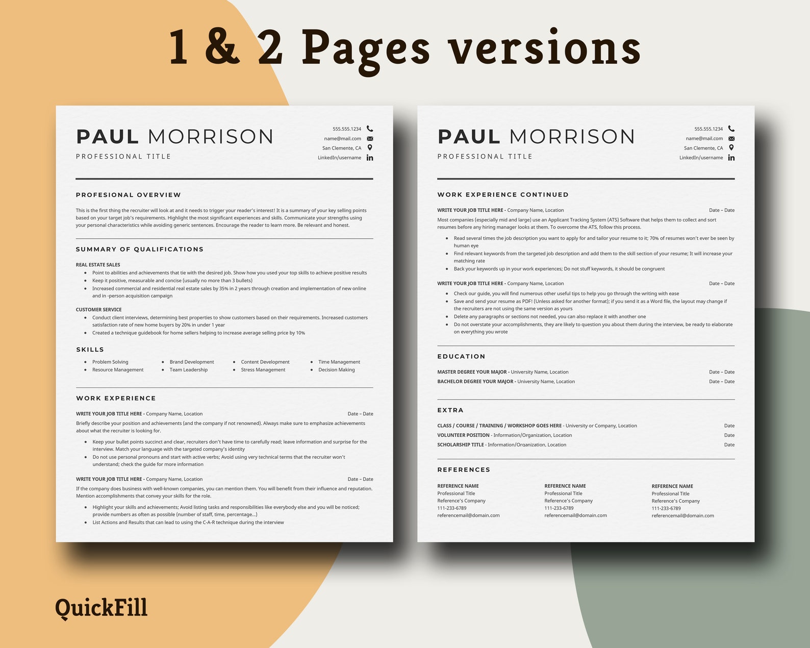 Combination Resume Template for Word & Google Docs - Simple Functional ...