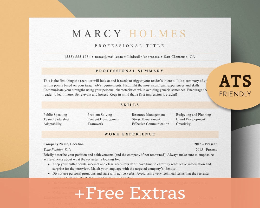 Modèle de CV ATS pour Word, modèle de CV convivial ATS, modèle de cv ...