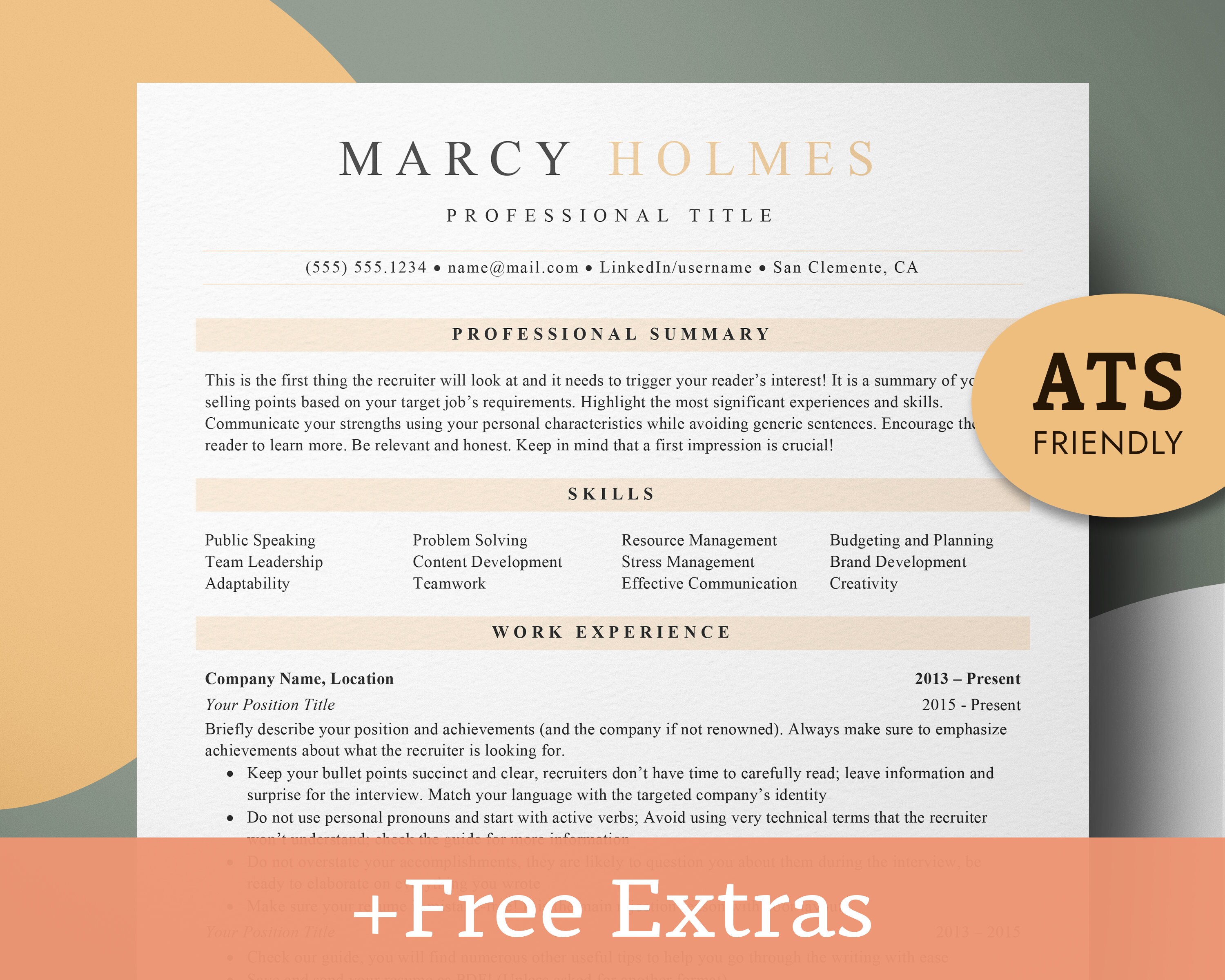 ATS Resume Template for Word, ATS Friendly Resume Template, Cv Template ...