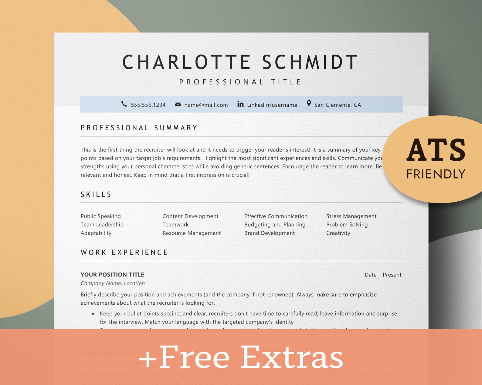 Modern ATS Resume Template Word, Google Docs Resume ATS, ATS Cv ...