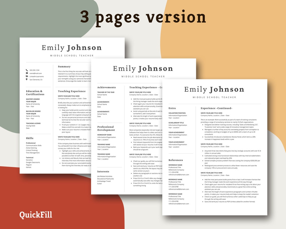 Teacher Resume Template Google Docs, Word Teaching Resume, Resume ...