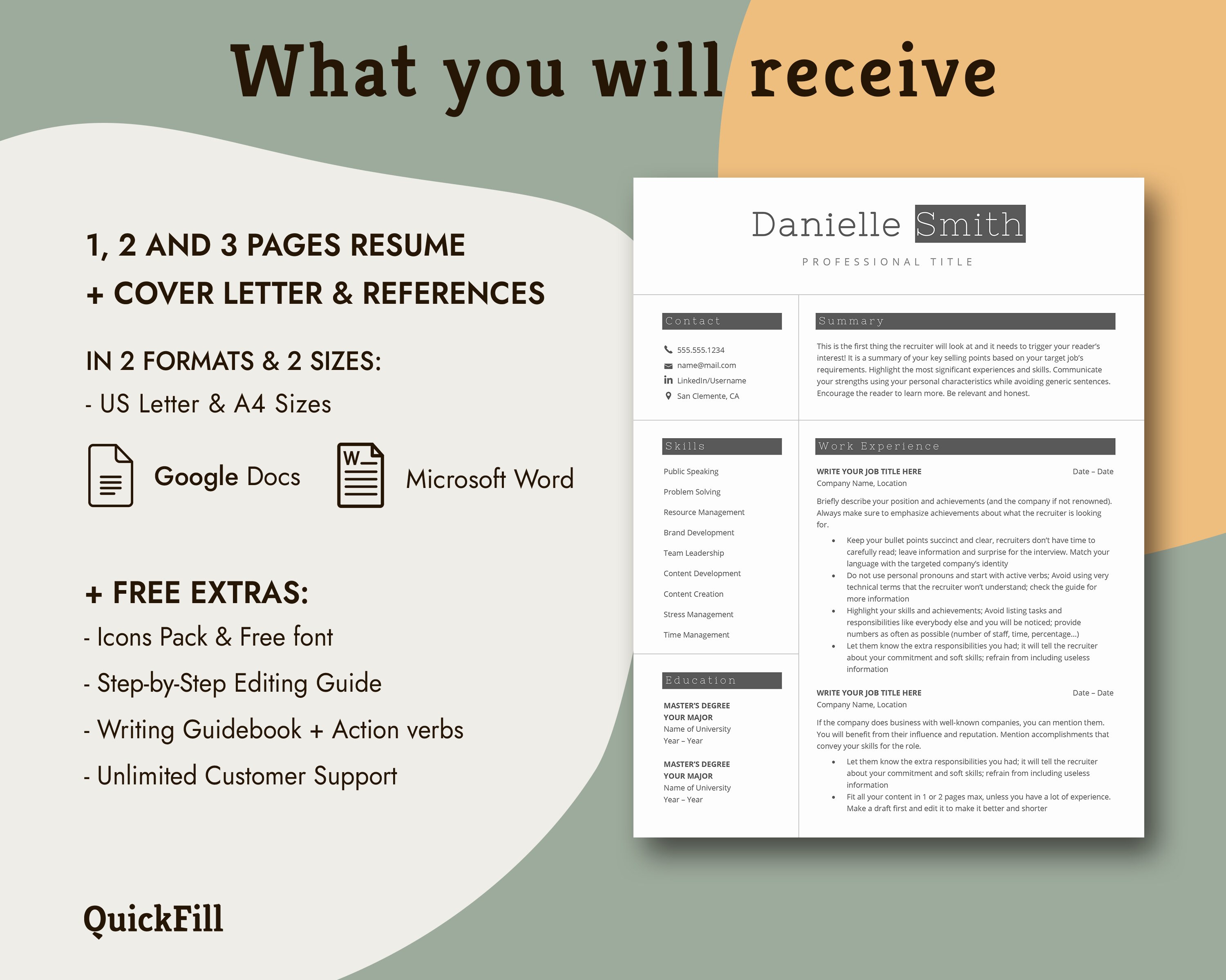 Professional Resume Template for Google Docs Word Modern - Etsy