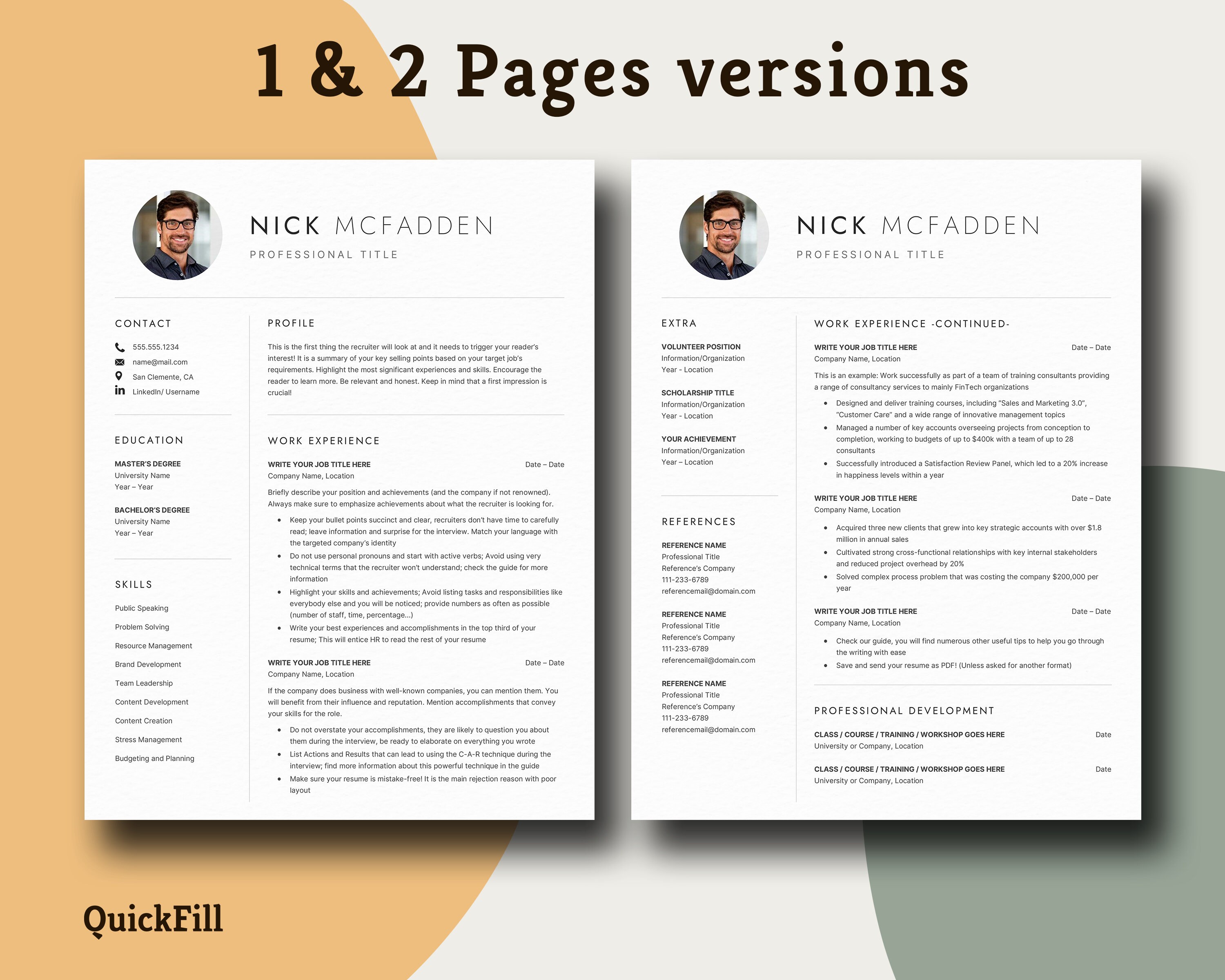 Google Docs Resume Template With Photo, Professional Resume CV With ...