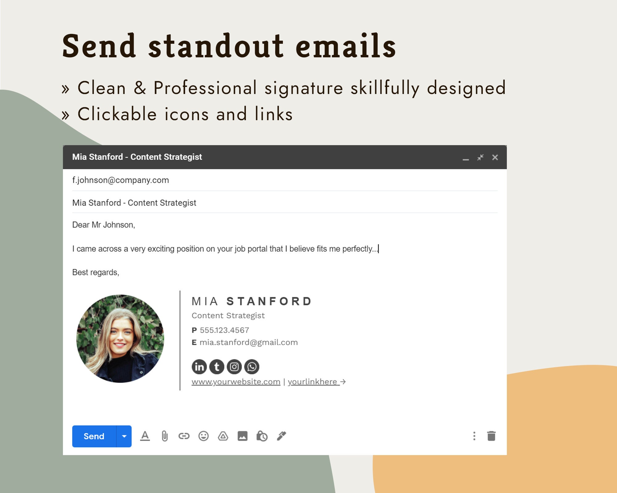 Gmail Email Signature Template, Professional Email Signature, Personal ...
