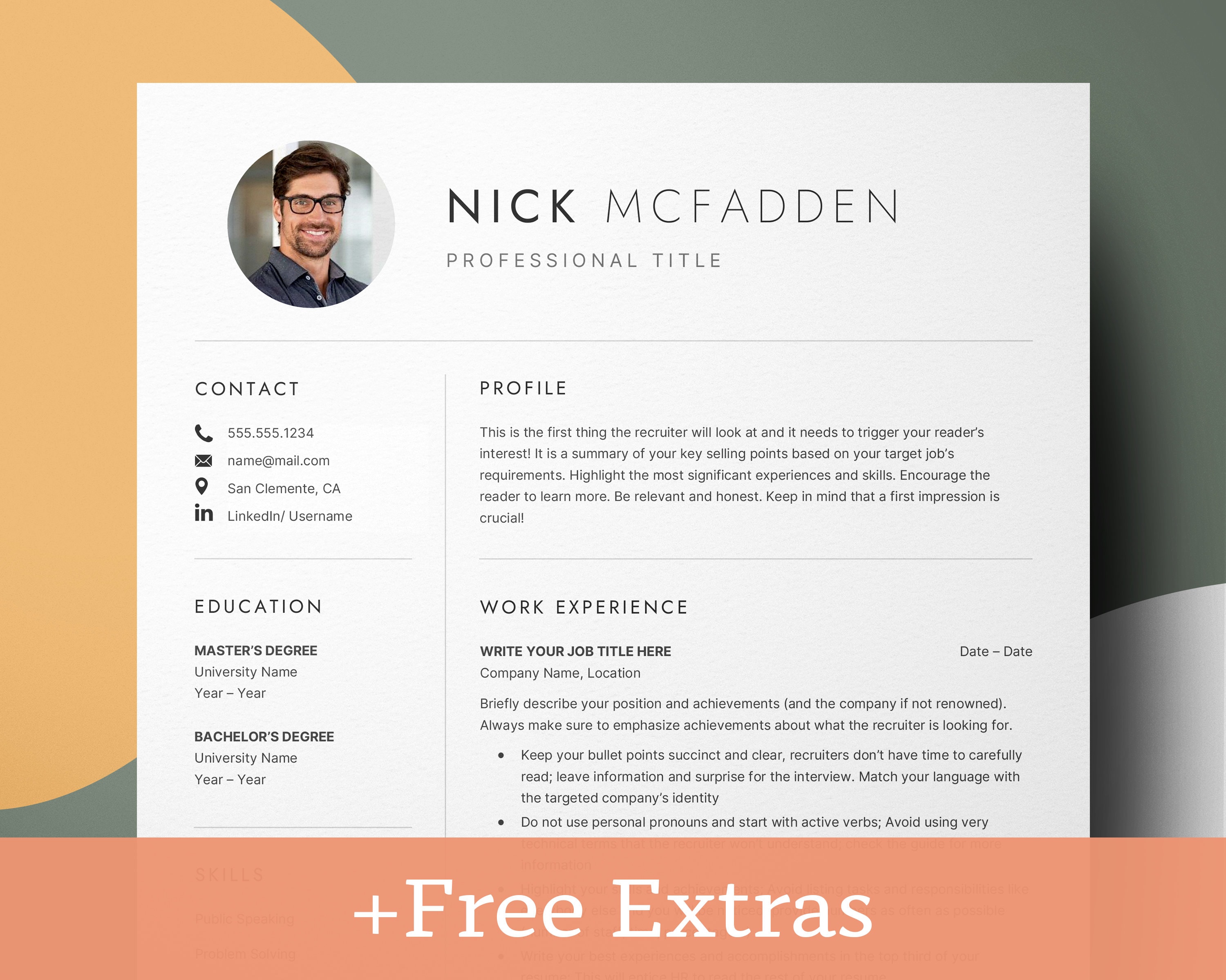 Google Docs Resume Template With Photo, Professional Resume CV With ...