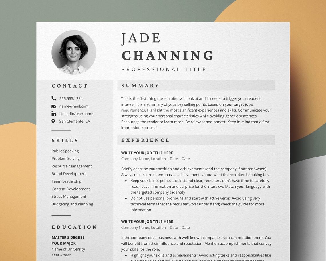 Resume Template Word Google Docs Professional Resume | Etsy