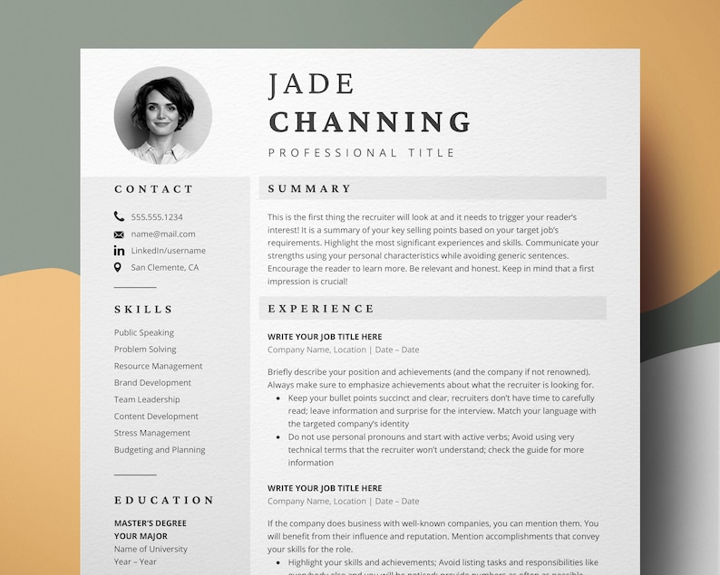 Resume Template Word Google Docs Professional Resume | Etsy
