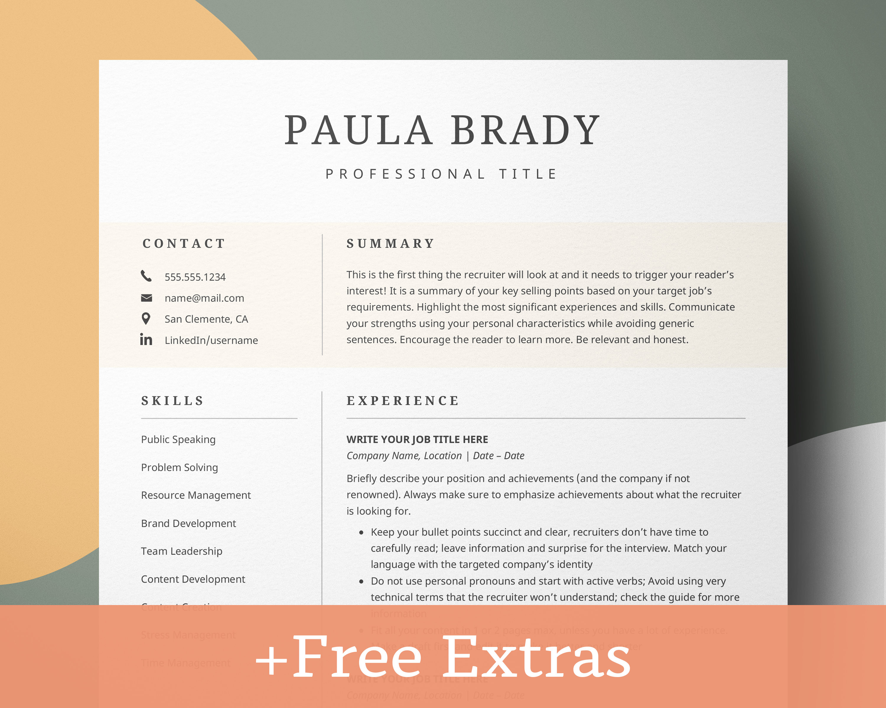 Google Drive & Word Resume Template, Professional Clean Modern Resume ...