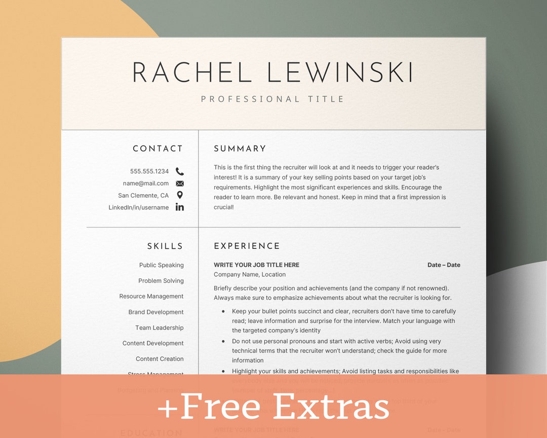 Resume Template Word, Google Docs Resume, Professional Resume Template ...