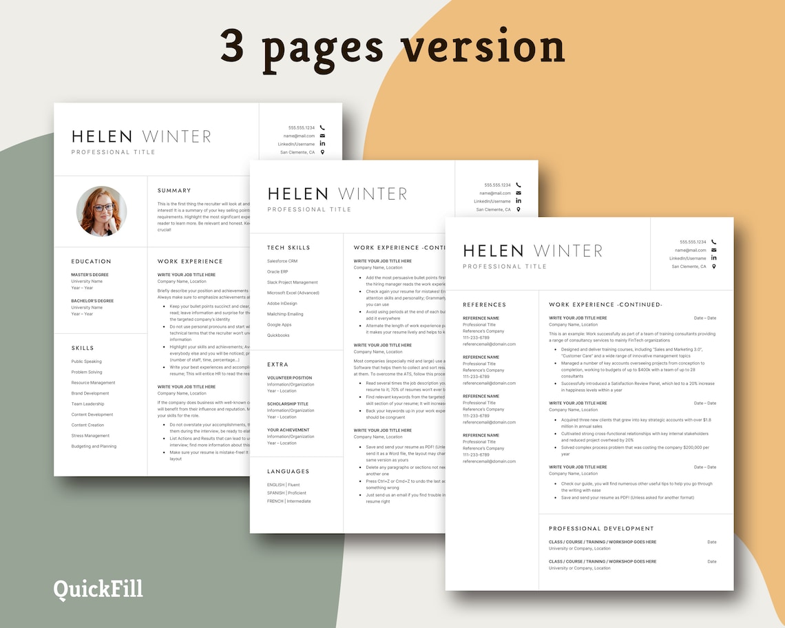 Resume Template With Photo, Professional Resume Template for Word ...