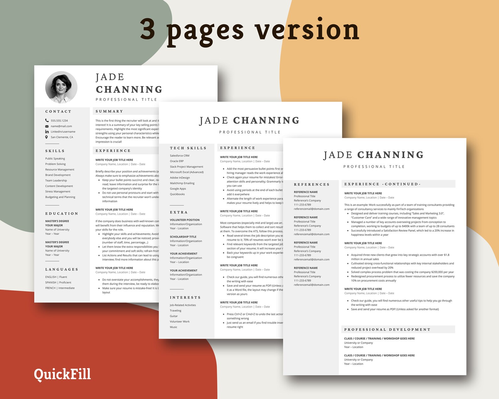 Resume Template Word, Google Docs, Professional Resume Template, Modern ...