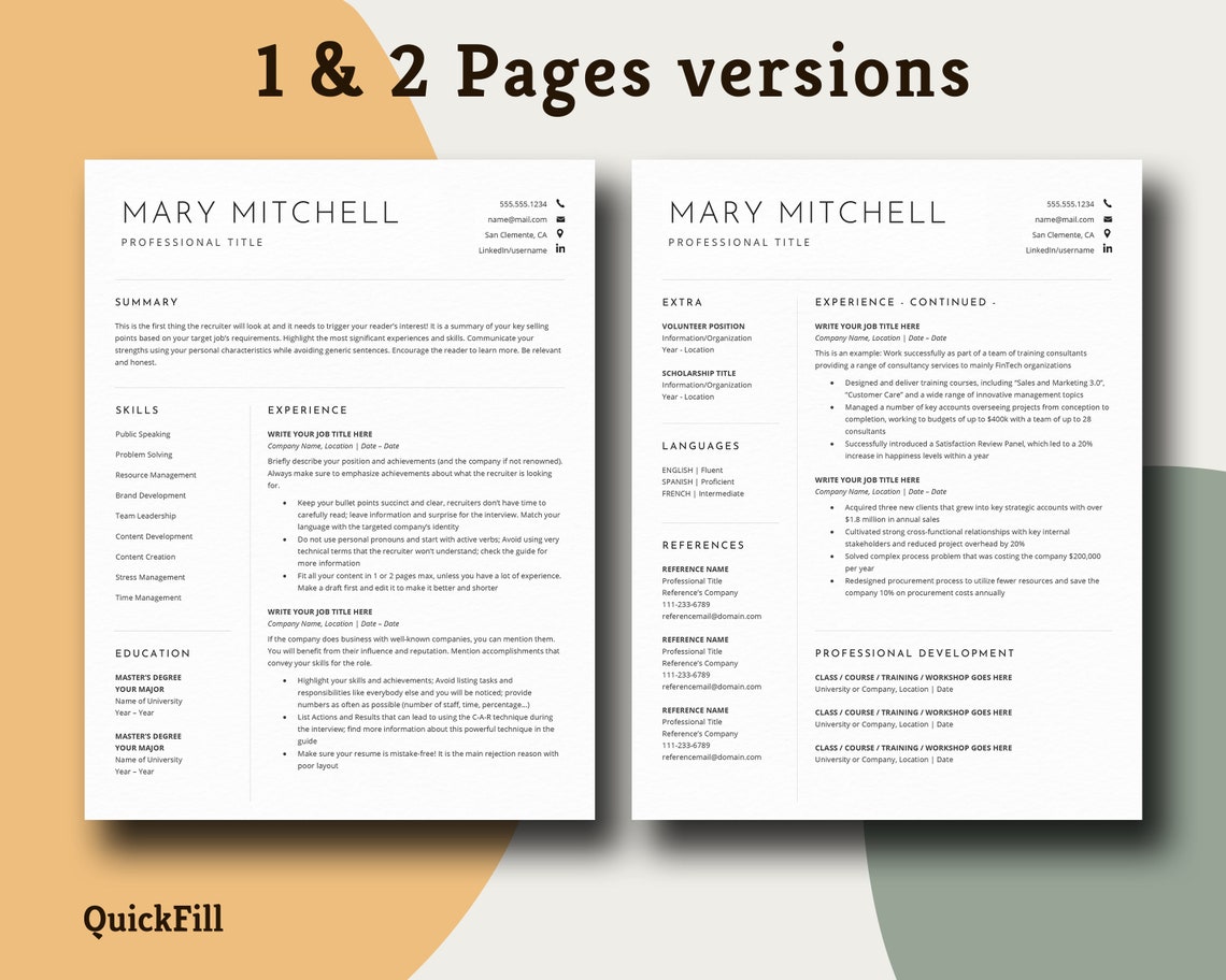 Minimalist Resume Template, Professional Resume Template Word, Resume ...