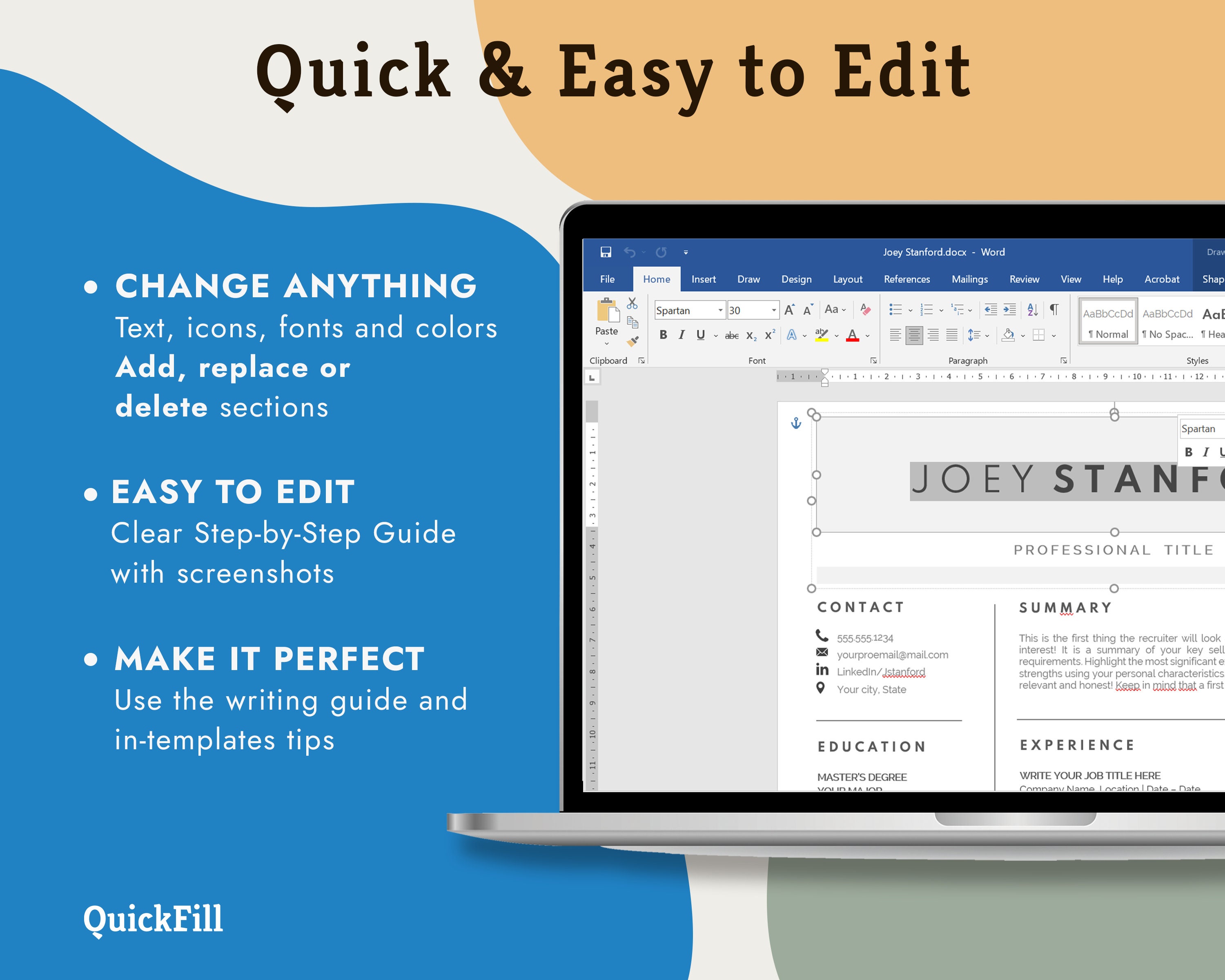 Resume Template Word, Google Docs, Professional Resume Template, Modern ...