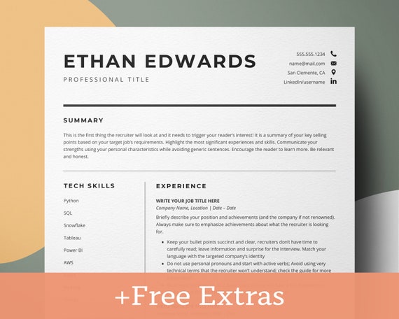 Data Engineer Resume Template for Google Docs & Word Software - Etsy