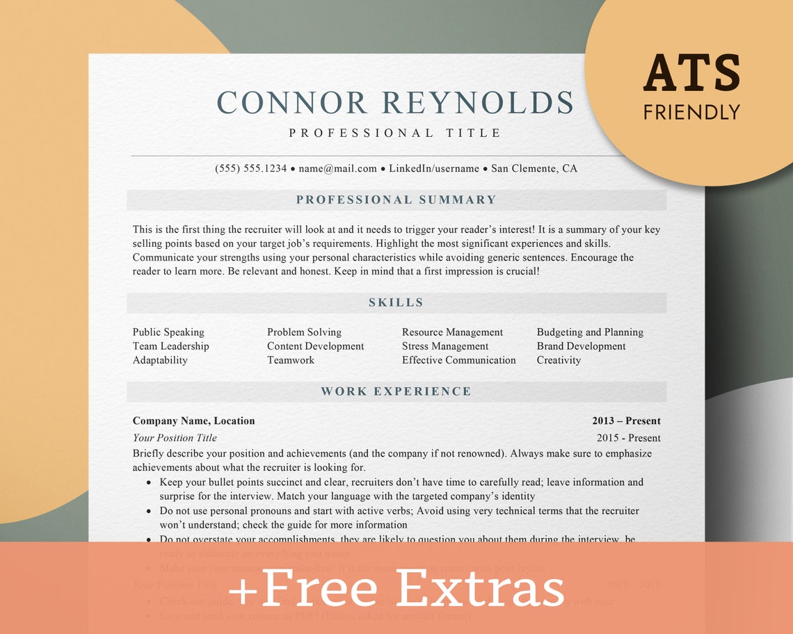 ATS Resume Template Google Docs & Word, Clean ATS Compliant Resume ...