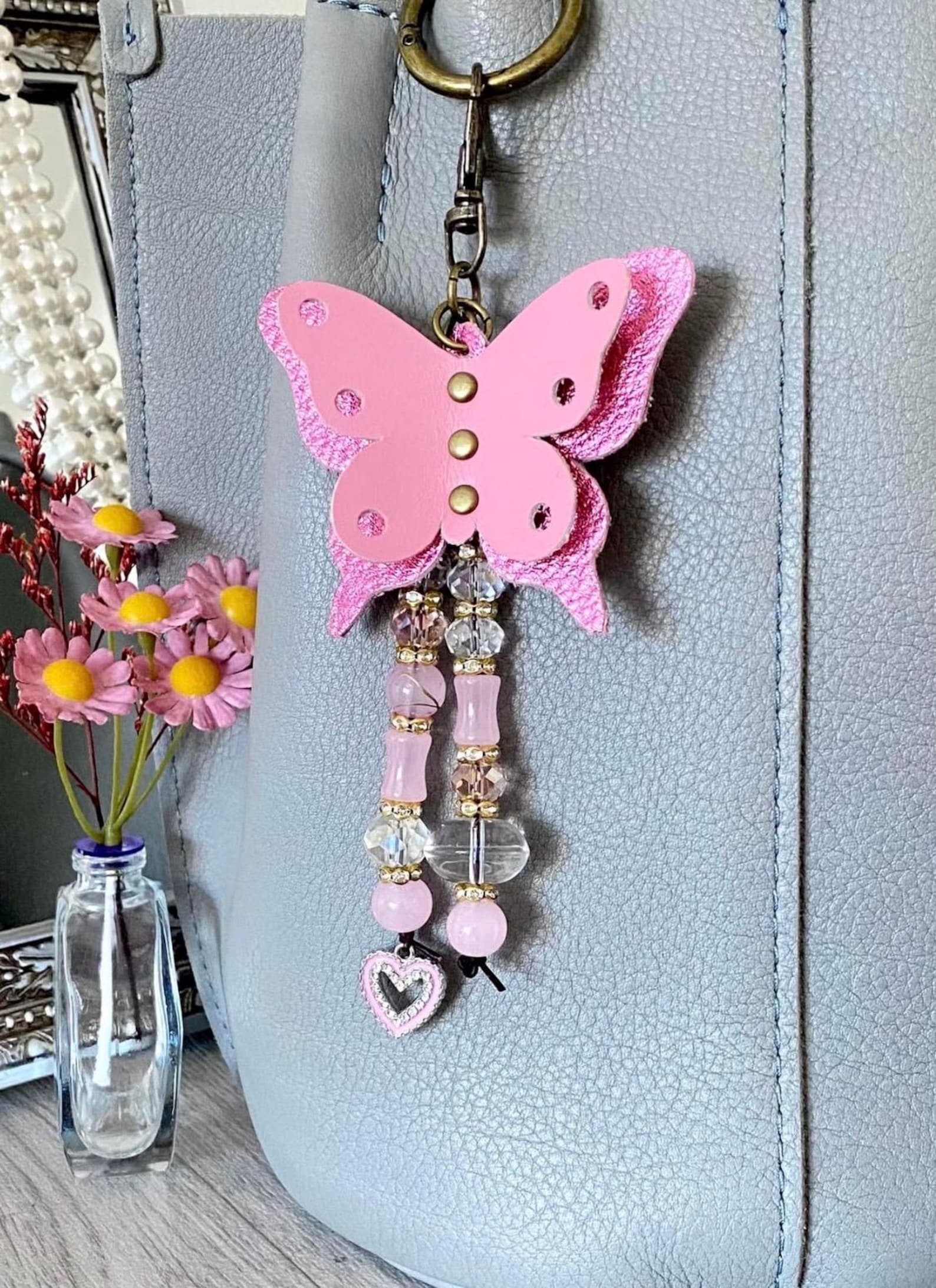 Handmade Leather Butterfly Bag Charm: Personalized Keychain Tassel - Etsy