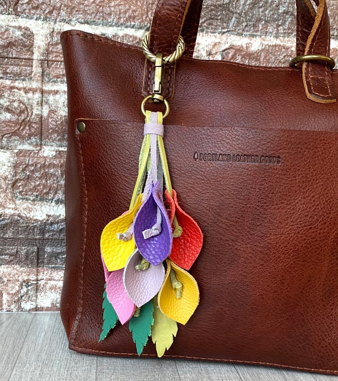 Tassel Keychain Purse Charm for Handbag Leather Flower Bag Charm Charm ...