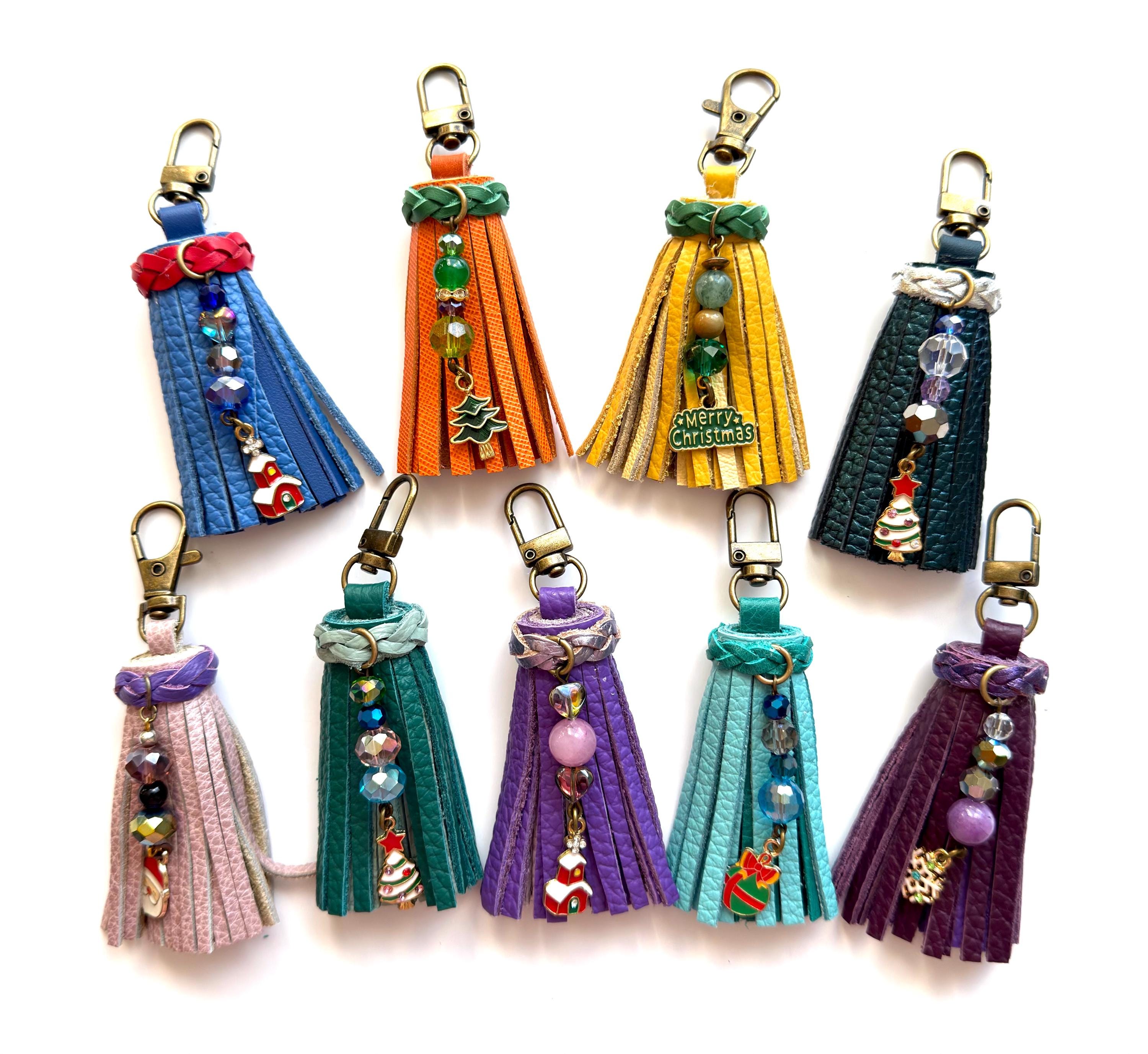 Leather Flower Bag Charm, Handmade Leather Purse Accessory, Keychain or ...