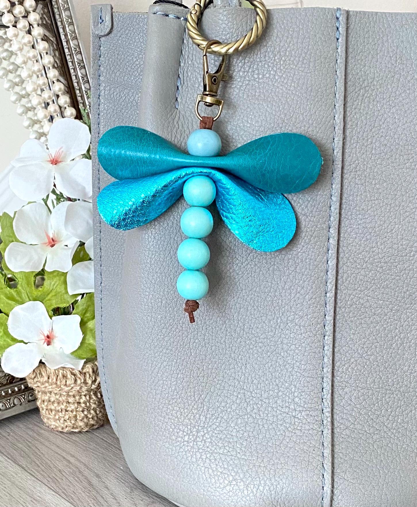 Leather Dragonfly Bag Charm, Handmade Leather Keychain, Purse Accessory ...